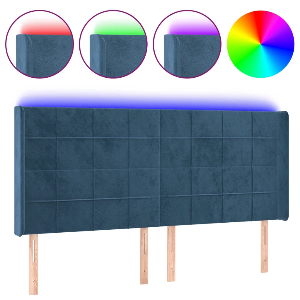 Cabecero cama - Mueble cabecero con LED de terciopelo azul oscuro ...