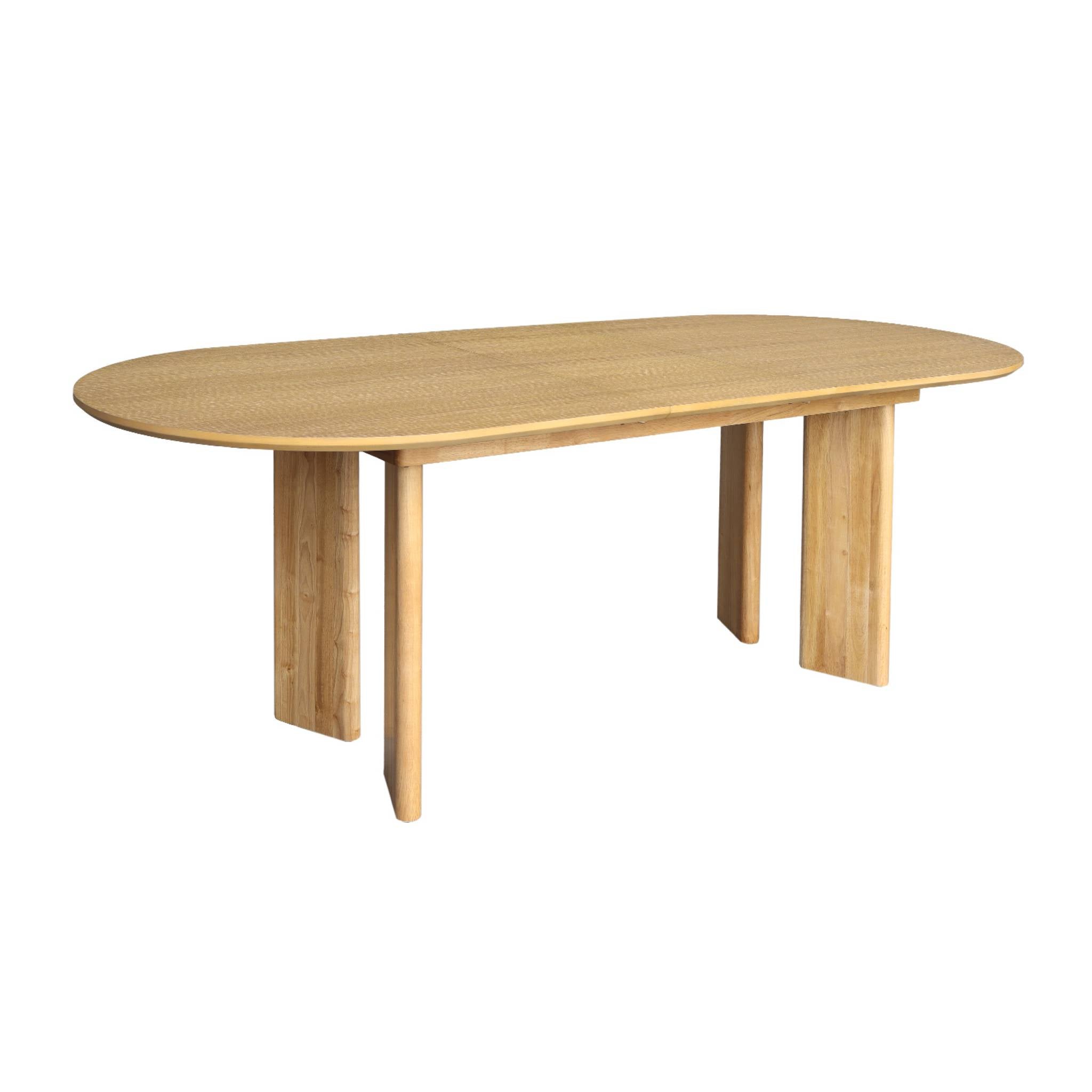 Table à manger oblongue extensible bois d'hévéa et placage chêne naturel 6-8 places 170-210cm ...