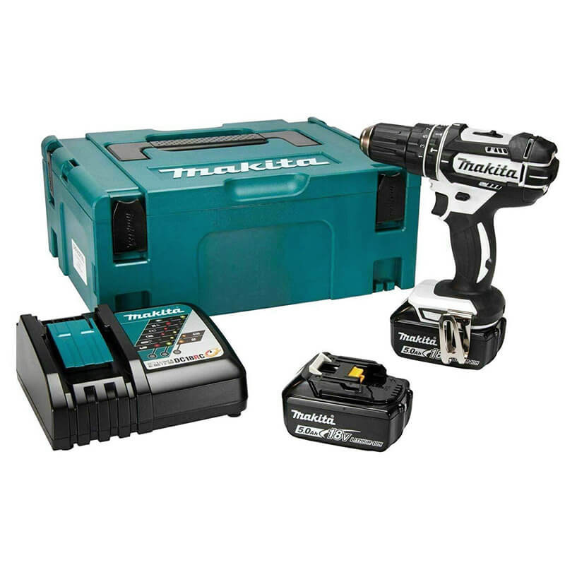 Perceuse à percussion 18V LXT série blanche (2x5,0 Ah) en MAKPAC - MAKITA DHP482RTWJ | Bricoman