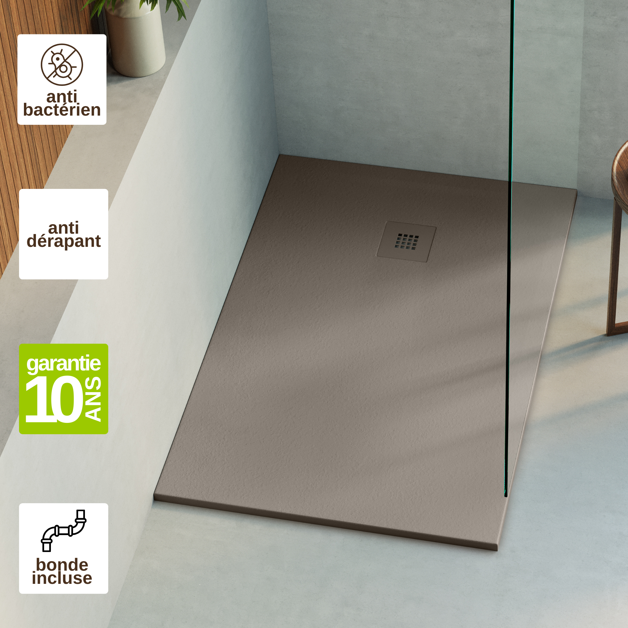 Receveur de douche 140x90 extra-plat Marron en résine minérale ...