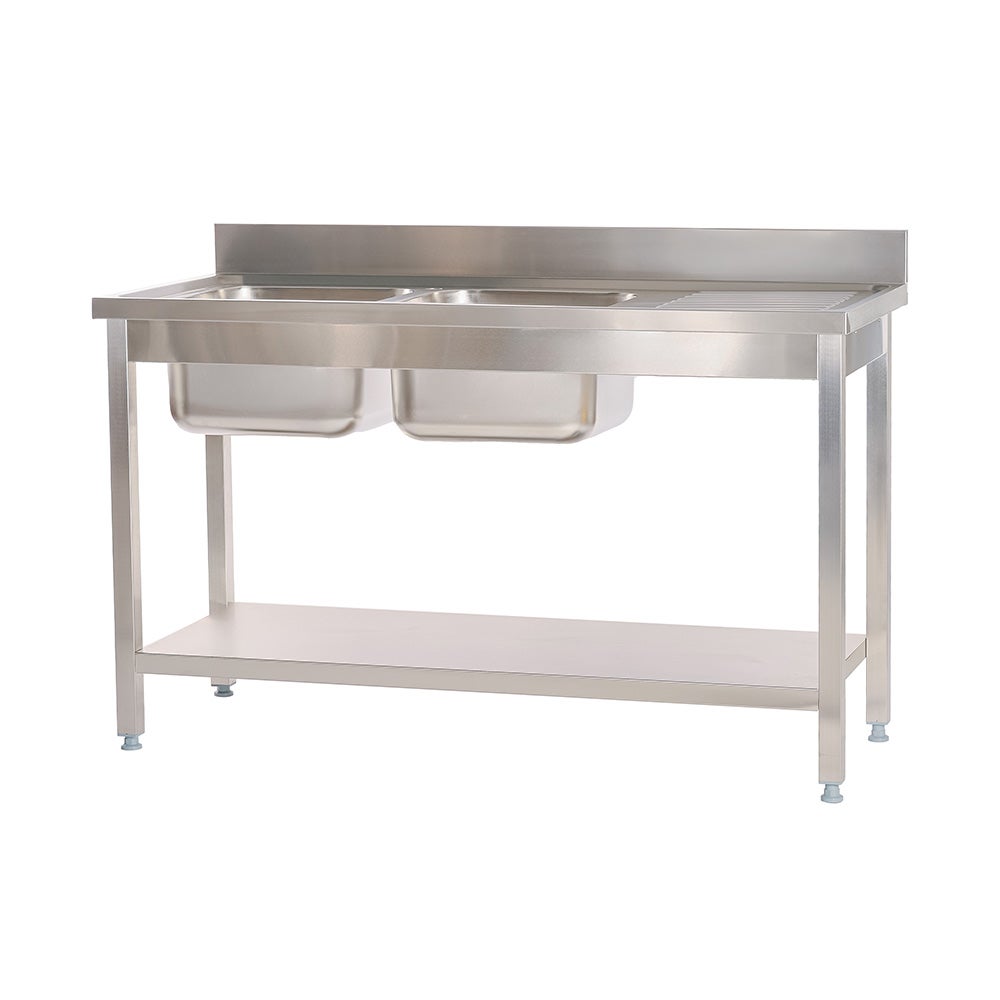 Romux® Lavello 2 Vasche con Gocciolatoio a Destra con Ripiano Acciaio ...