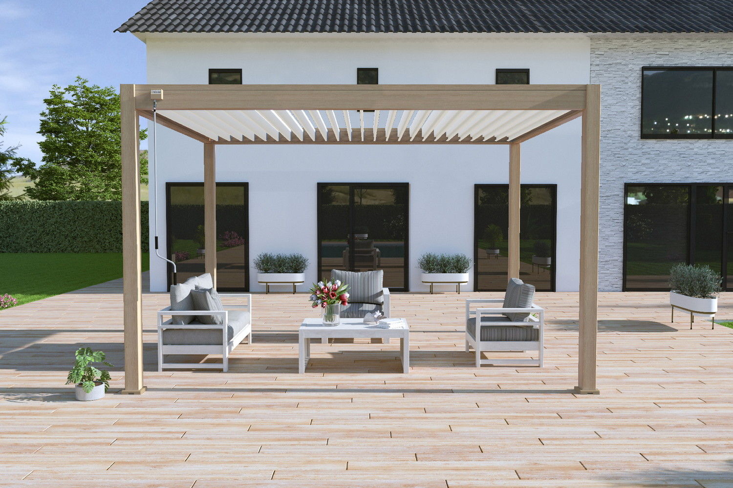 Pergola bioclimatica in legno autoportante - 300 x 400 x H. 258 cm ...