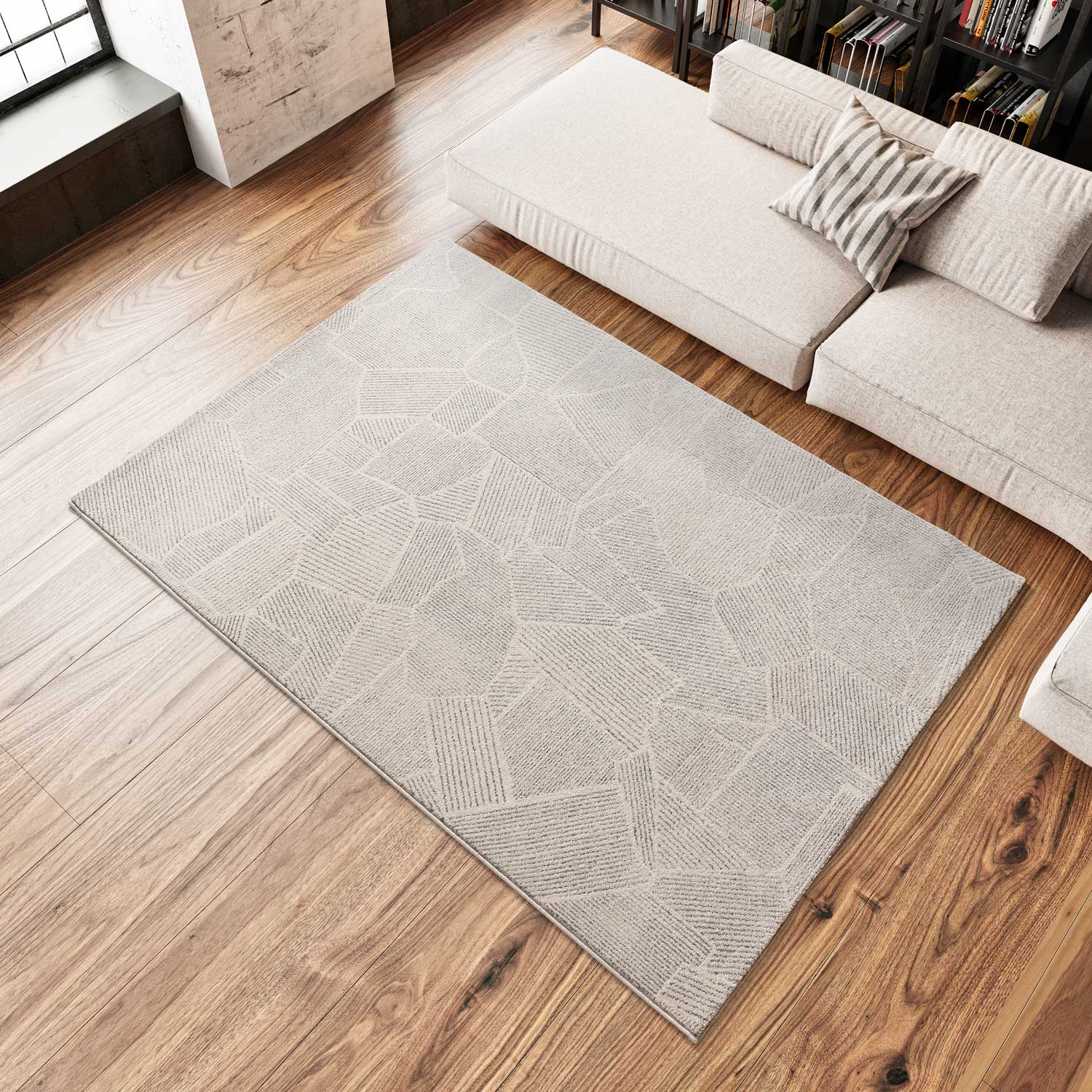 Tapis intérieur beige / gris rectangulaire l.160 x L.230 cm PORTO ...