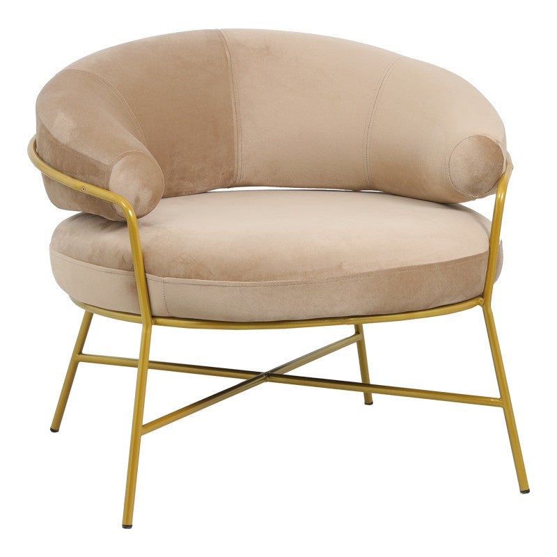 Fauteuil malu velours beige-pied métal doré 84x79x76cm | Leroy Merlin
