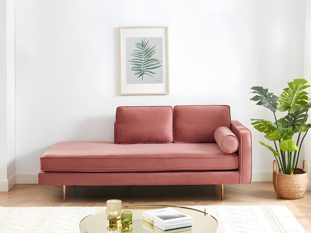 Méridienne gauche en velours KAHEL - Vieux rose | Leroy Merlin