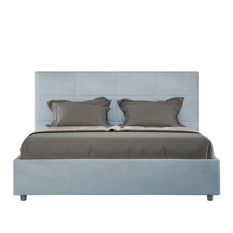Cama Mika de microfibra azul claro con somier acolchado 160x190 | Leroy ...