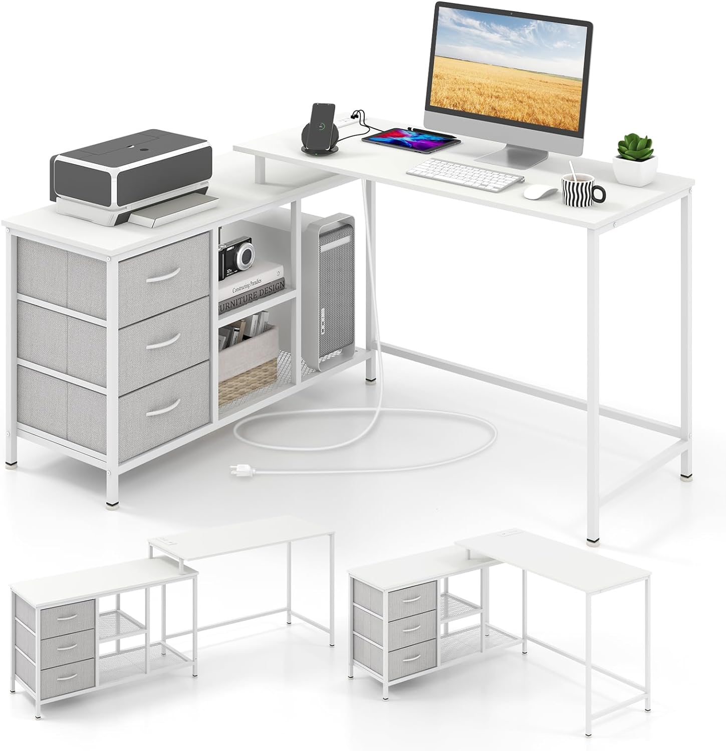 Bureau d'Ordinateur en Forme de L 140 cm, Bureau d'angle Convertible ...