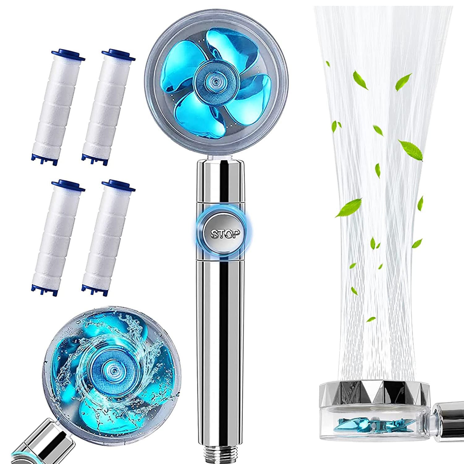 Pommeau de douche à hélice, pomme de douche à ventilateur turbo, pomme de douche à main avec 4 ...