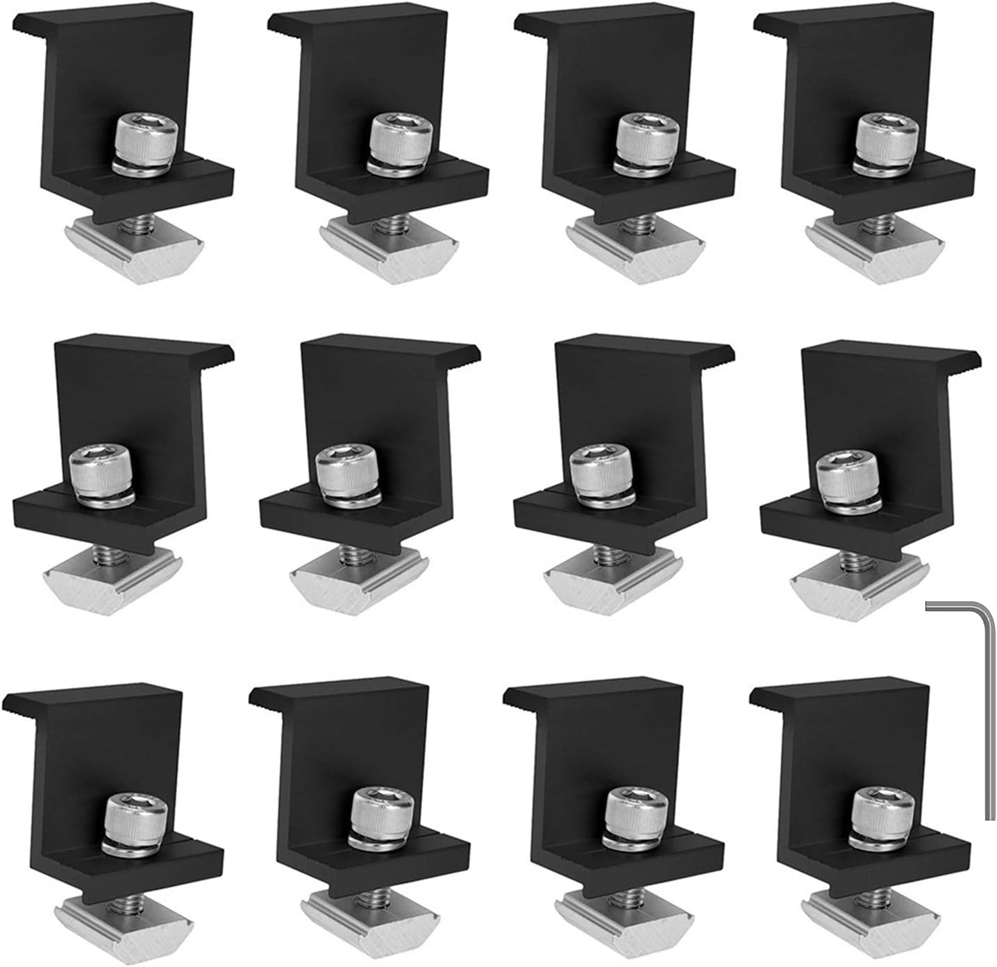 Kit de 12 Pinces de Fin de Panneau Solaire 30 mm Noir, Support de Fixation Panneau Solaire ...