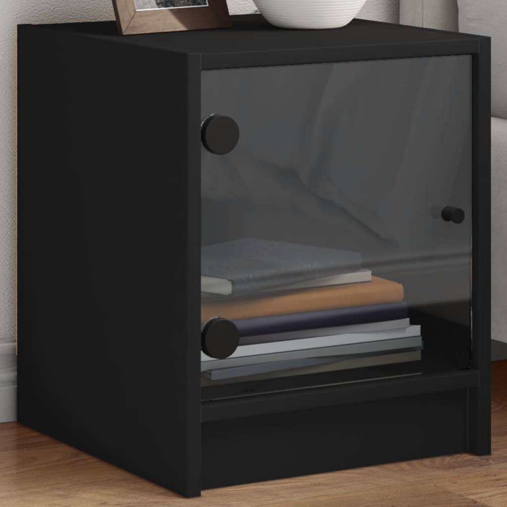 Mesita de noche con puerta de vidrio negro 35x37x42 cm | Leroy Merlin