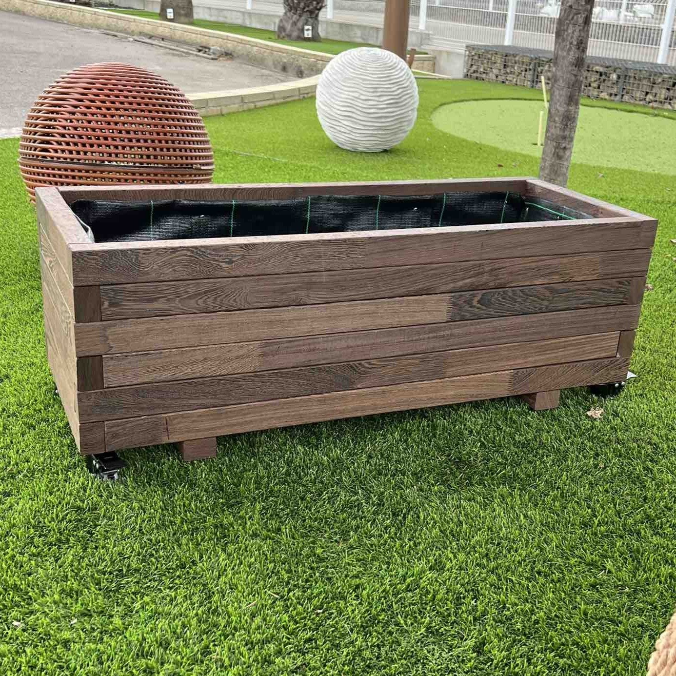 Jardinera Rectangular 100X40X30 cm de Madera Tropical CON ruedas Ideal ...