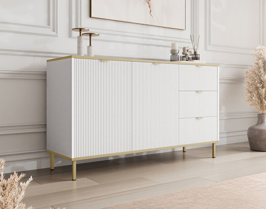 Buffet bas contemporain 135*42*78 cm blanc / doré - HOPE - Best ...
