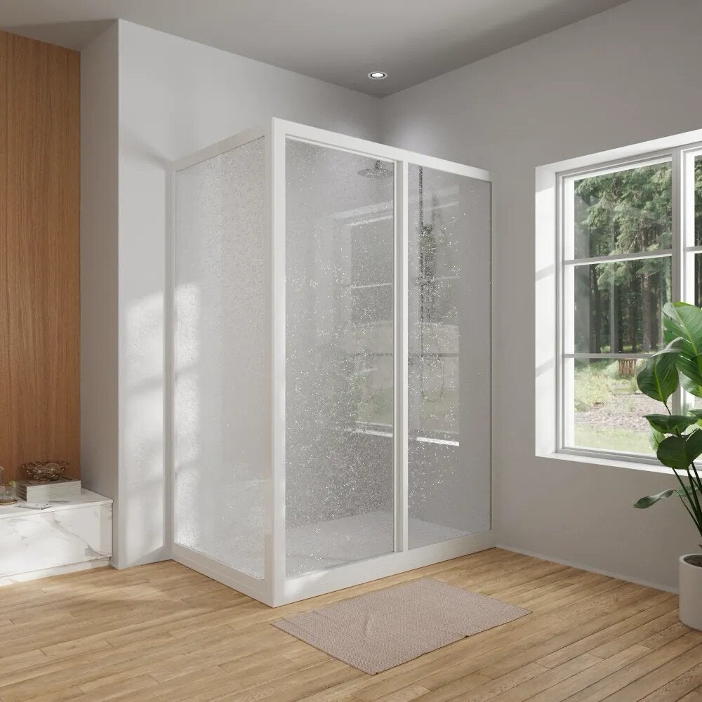 Cabina de ducha angular 80 x 100 cm con perfiles de PVC deslizantes y ...