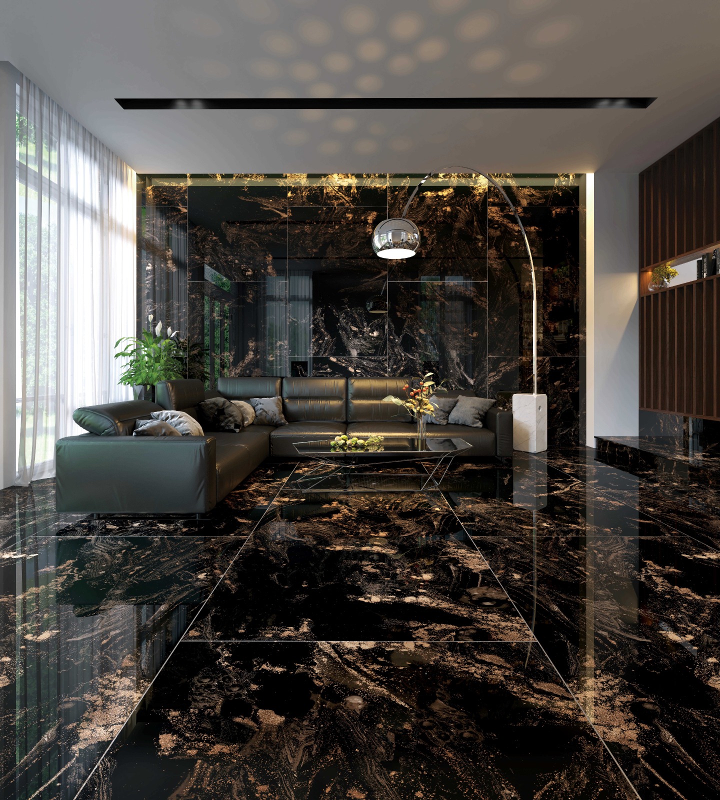 Carrelage sol/mur effet marbre noir doré MAGNIFIQUE BLACK l.120 x L.60 ...