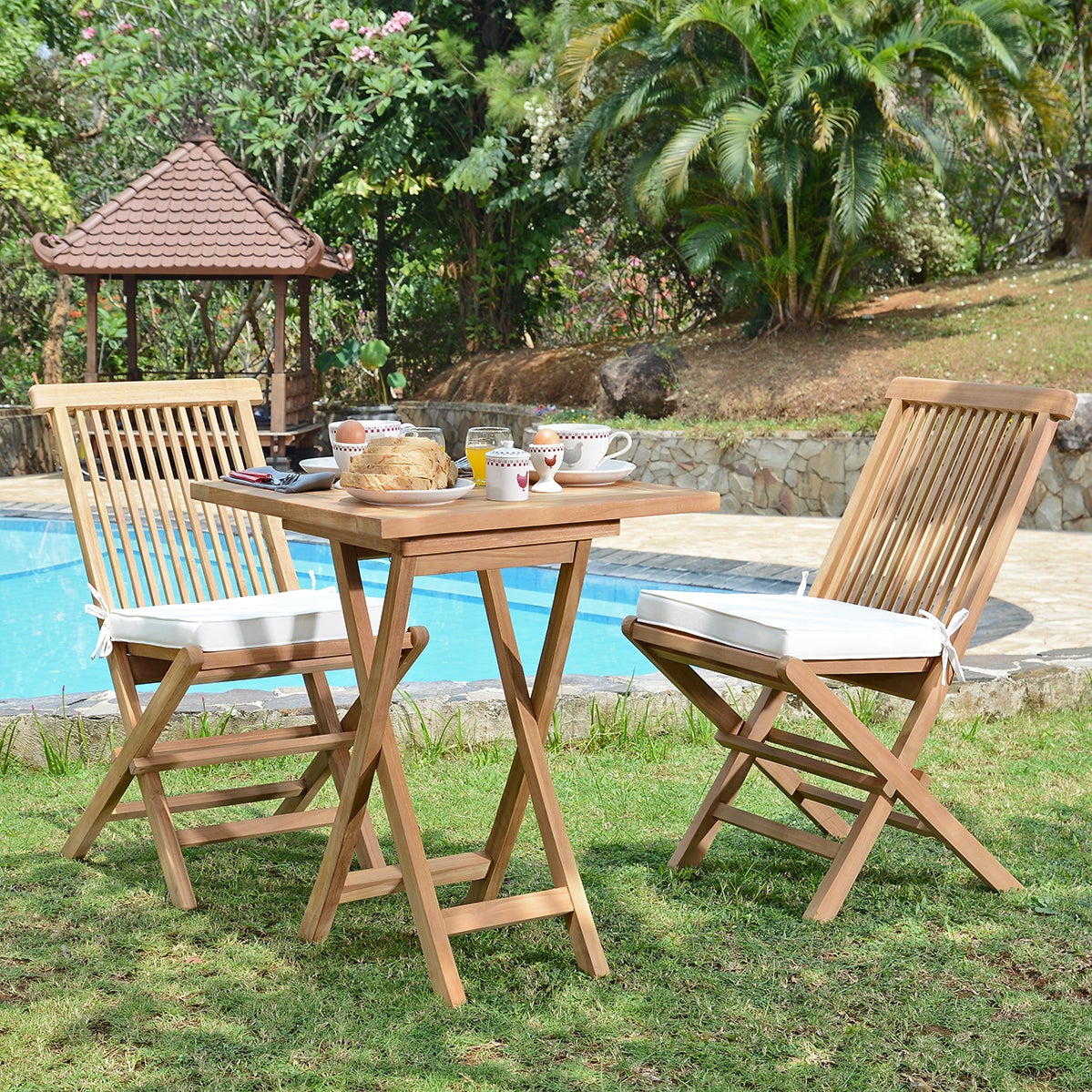 Conjunto de muebles de jardín de teca maciza Sawu, 2 plazas | Leroy Merlin