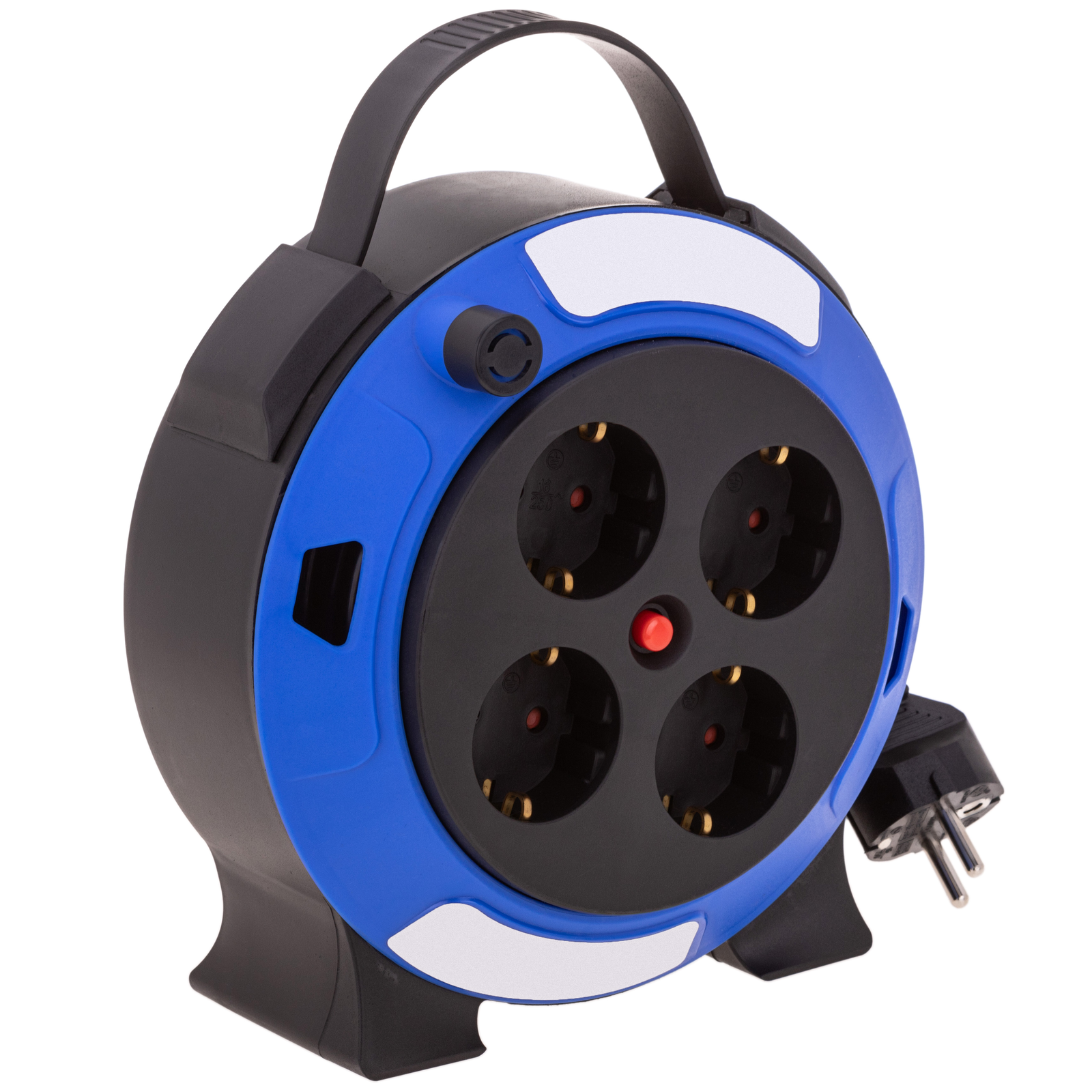 Alargo enrollacable con protector térmico de 4 Schuko 5m rojo | Leroy ...