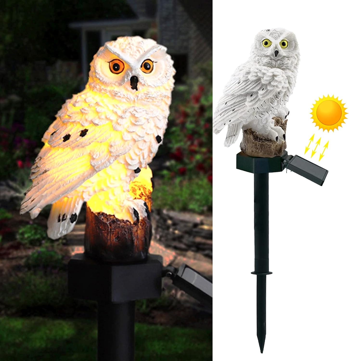 Lampe solaire de jardin à double lampe 2C, en forme de hibou, lumière ...