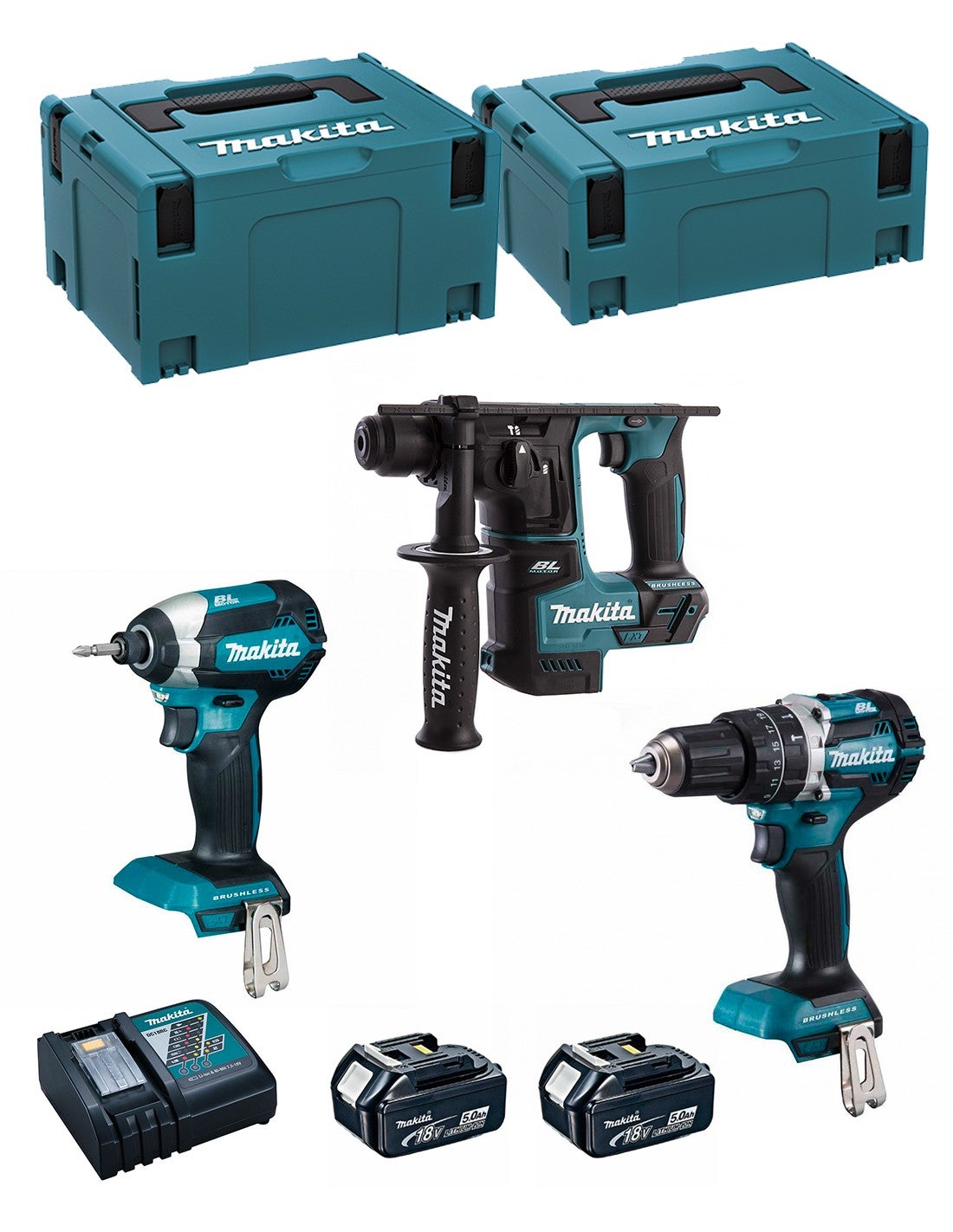 MAKITA Kit MK305RTJ (DHR171 DHP484 DTD153 2 x 5,0 Ah DC18RC MAKPAC 2 ...