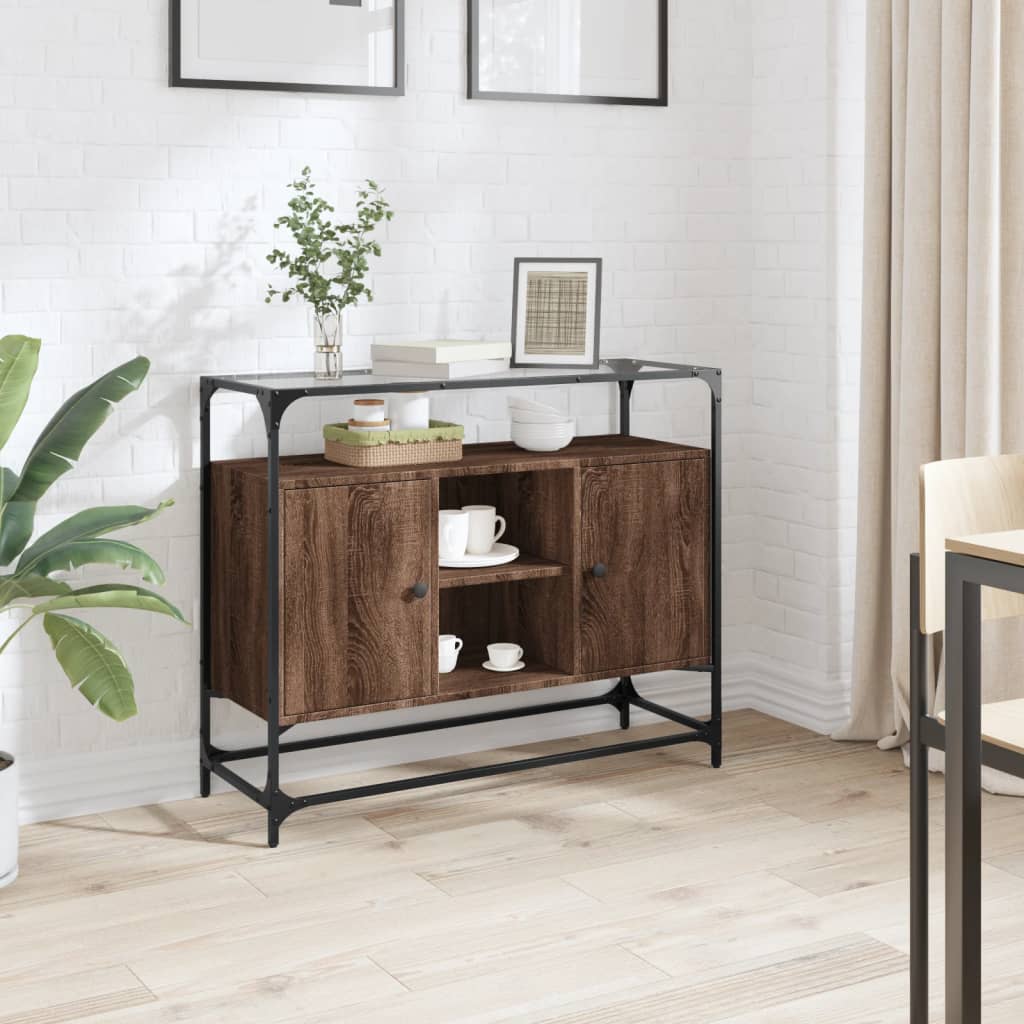 Maison Exclusive - Buffet avec dessus en verre chêne marron bois d ...