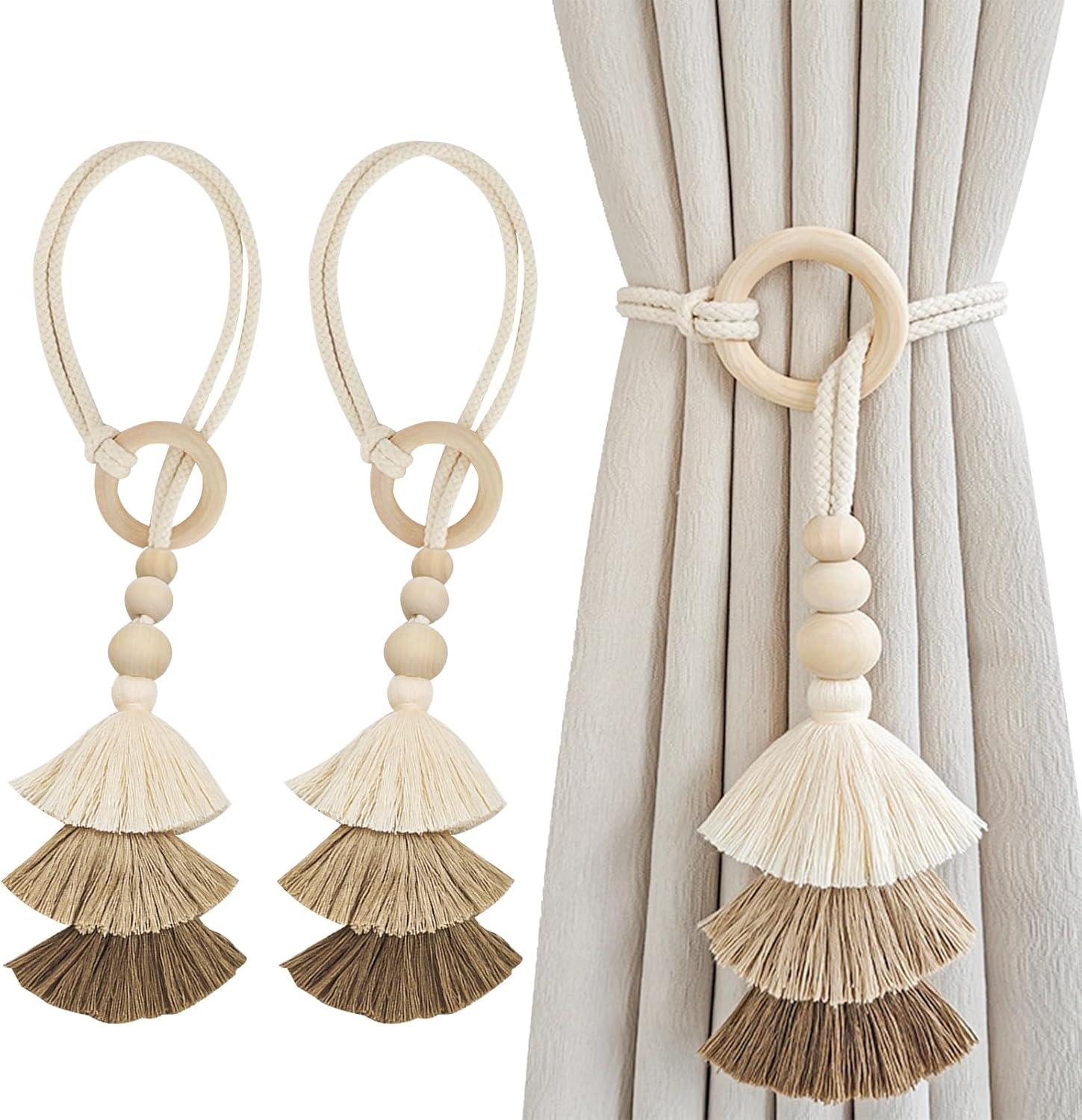 Lot de 2 Embrasse pour Rideaux, Embrasses de Rideaux Bohème, Frange ...