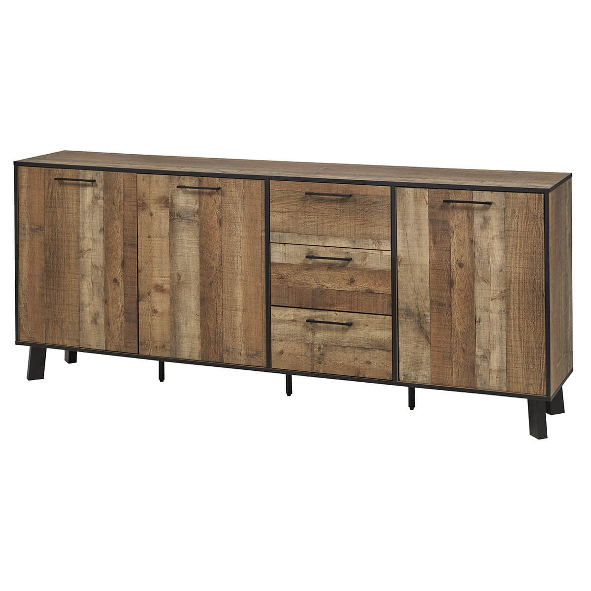 KARMINA - Buffet 3 Portes 3 Tiroirs Aspect Bois et Métal | Leroy Merlin