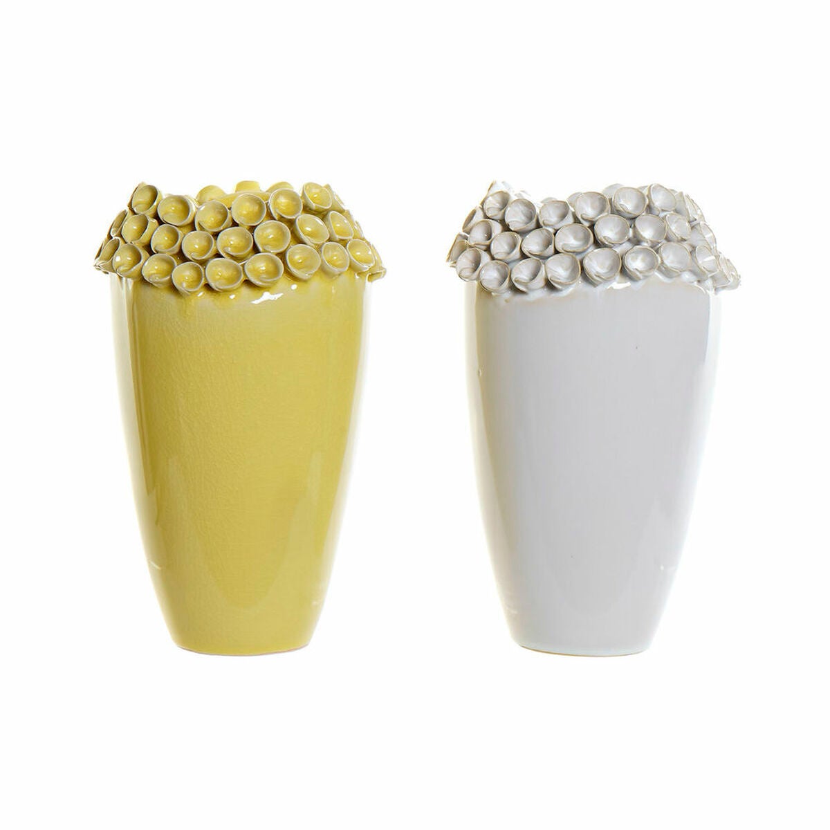 Vase DKD Home Decor Blanc Ocre Grès Moderne (2 pcs) (16 x 16 x 26 cm ...