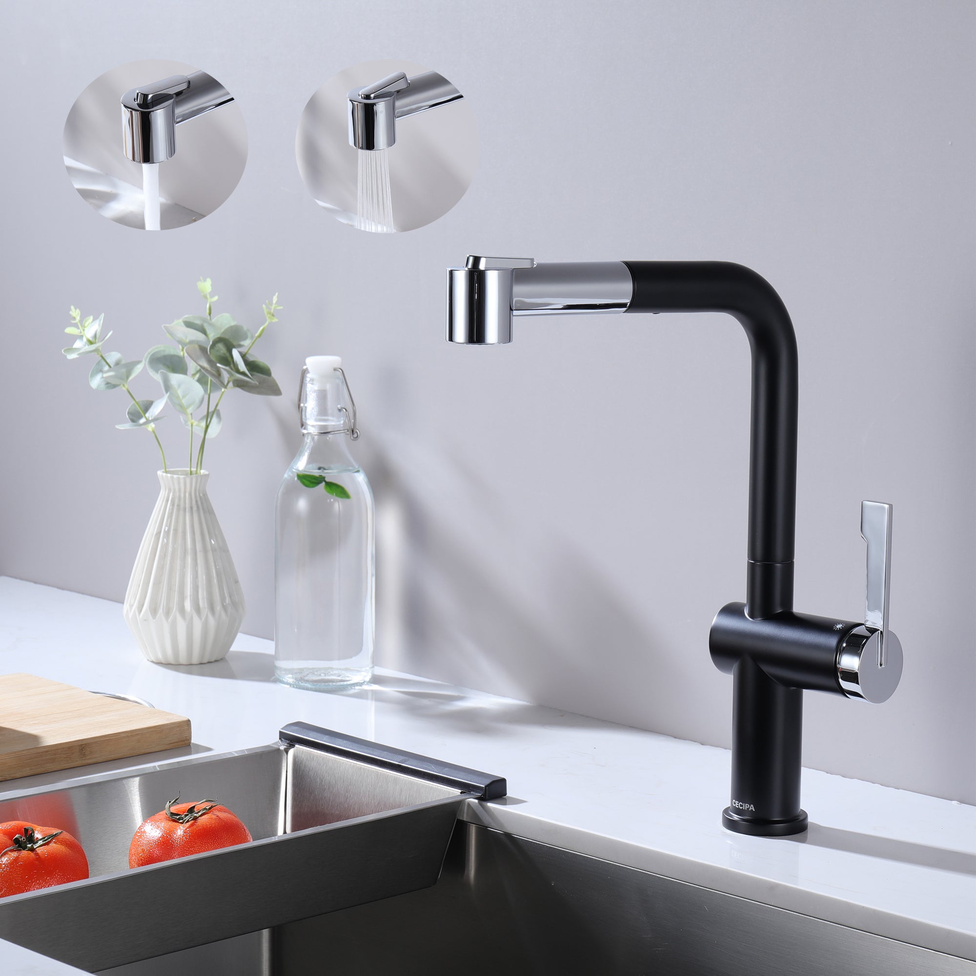 Cecipa max Mitigeur de Cuisine Extractible - Robinet Cuisine à 2 Jets ...