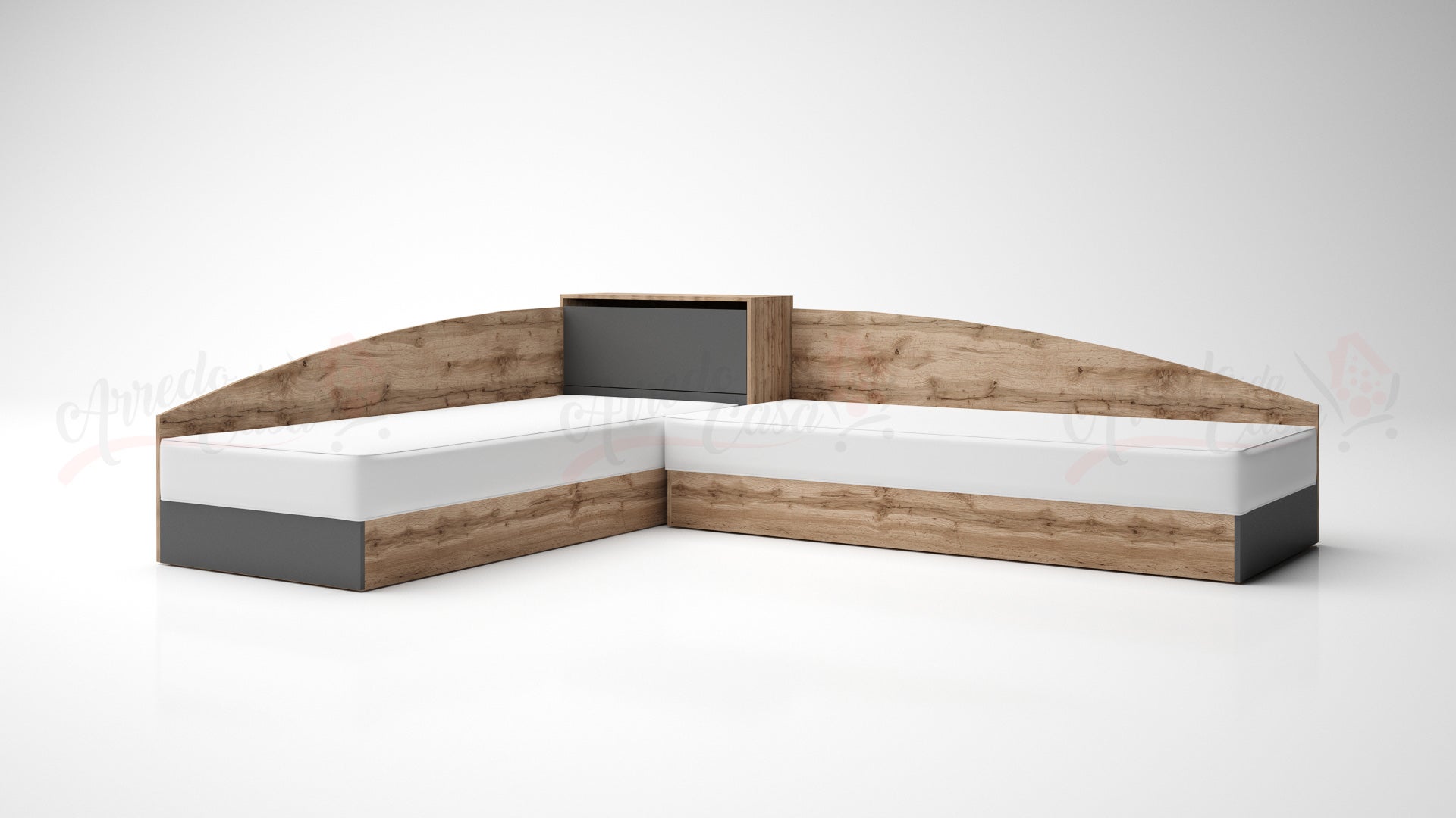 Doppio letto singolo con contenitore e struttura ad angolo LG8 190x75 ...