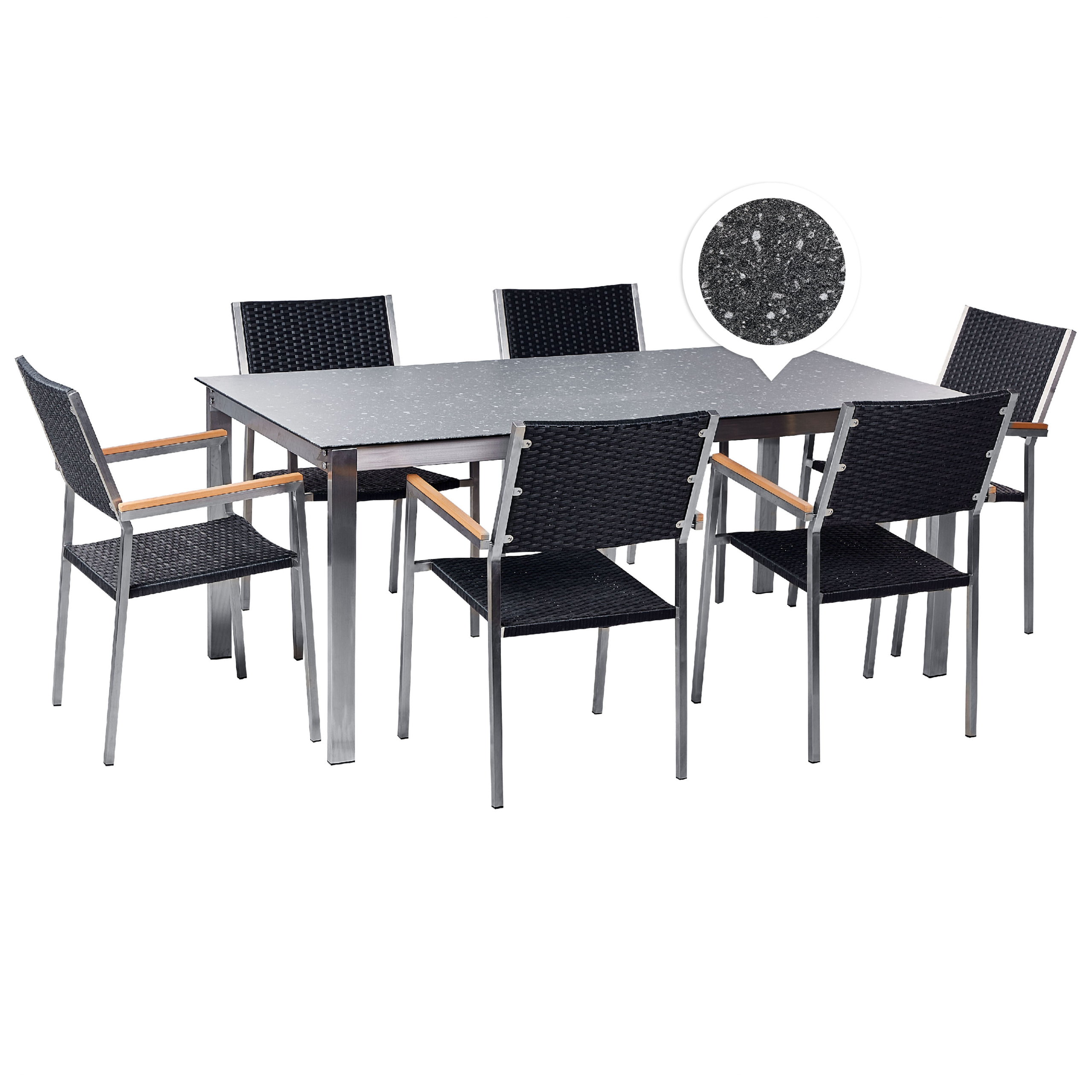 Beliani Conjunto de comedor exterior 6 plazas COSOLETO/GROSSETO Vidrio ...