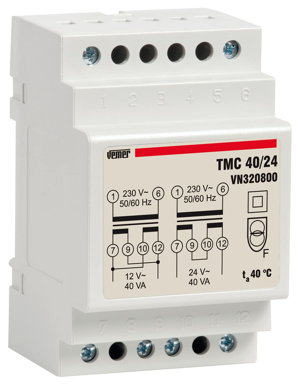 VEMER VN320800 TMC 40/24 - Trasformatore 24V per Servizio Continuo, Installazione su Barra DIN ...