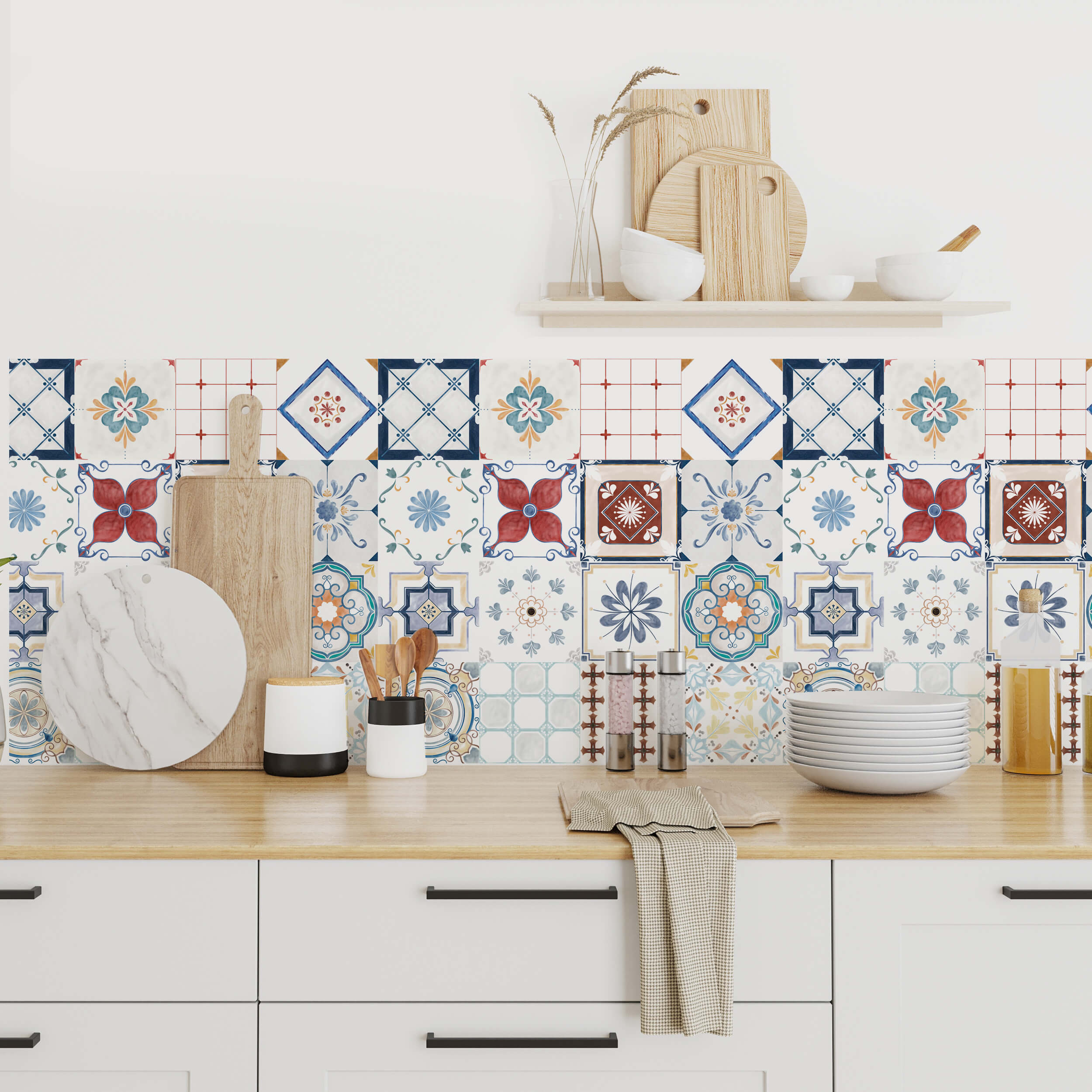 Stickers carrelage carreaux de ciment effet aquarelle 20x20cm - Kit de ...