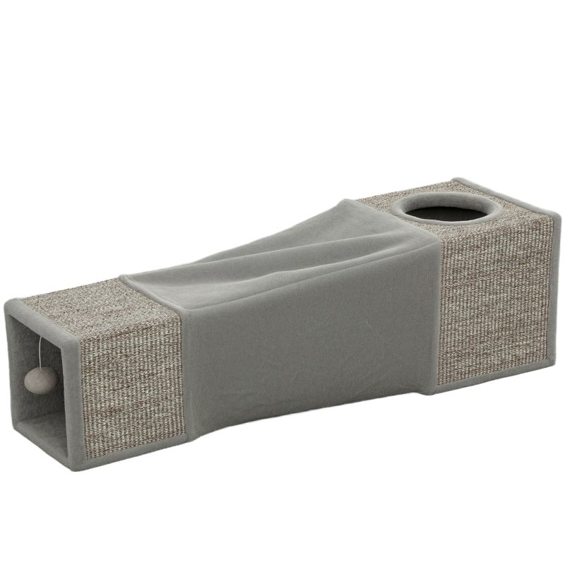 Tunnel pour chat en sisal avec balle 98x30x30 cm marron gris | Leroy Merlin