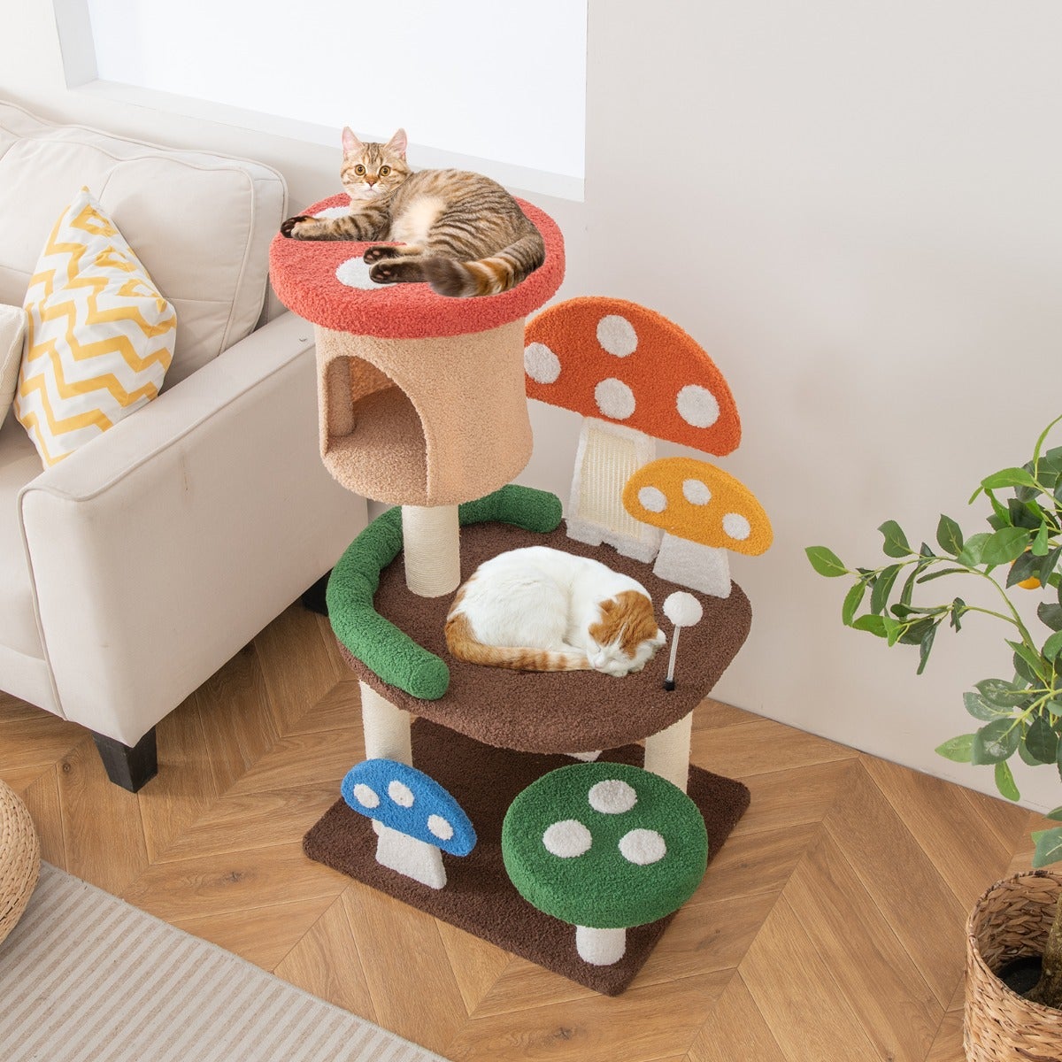 Arbre à chat | Jouets pour chat 102CM Champignon Boule à Ressort avec ...