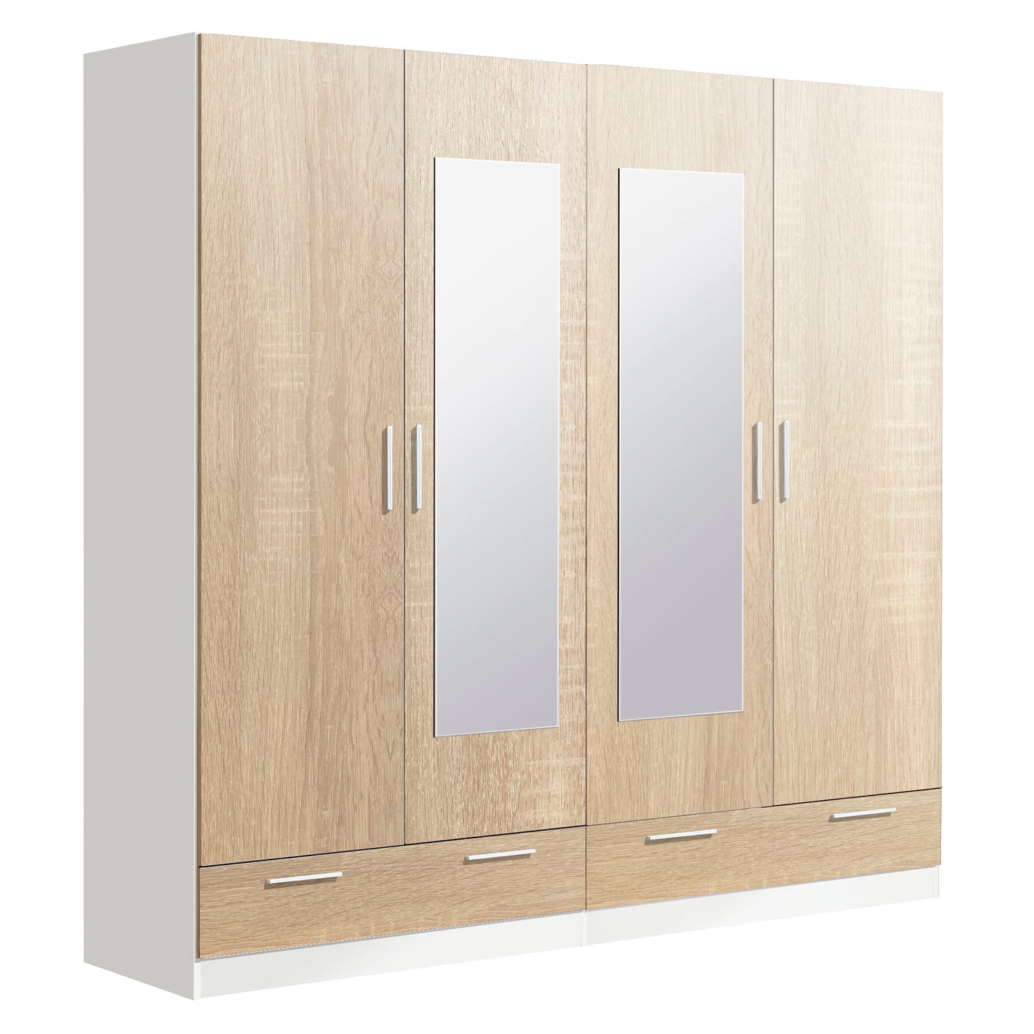 Armoire / placard de rangement de 4 portes avec miroirs + 2 tiroirs ...