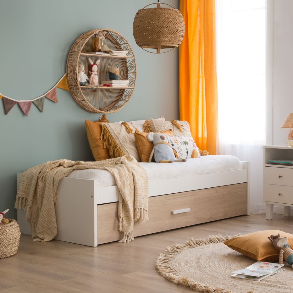 Teo lit superposé blanc mat et naturel duna pour matelas de 90x190 ...