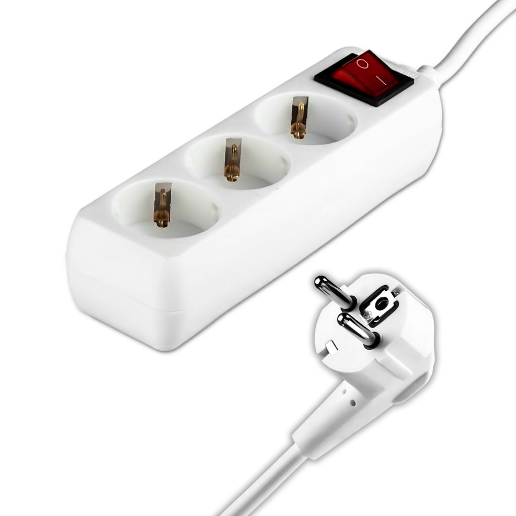 Bloc multiprises avec càble 5m 3 prises 10A 2P + Schuko et interrupteur ...