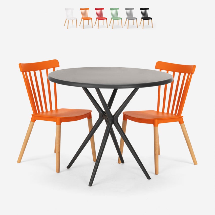 Table design ronde noire 80cm + 2 chaises design Eskil Black | Leroy Merlin