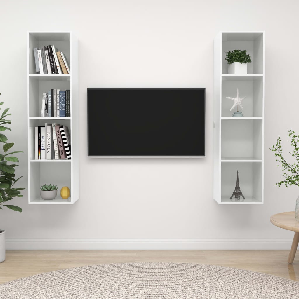 Muebles de salón de pared 2 pzs madera ingeniería blanco brillo | Leroy ...