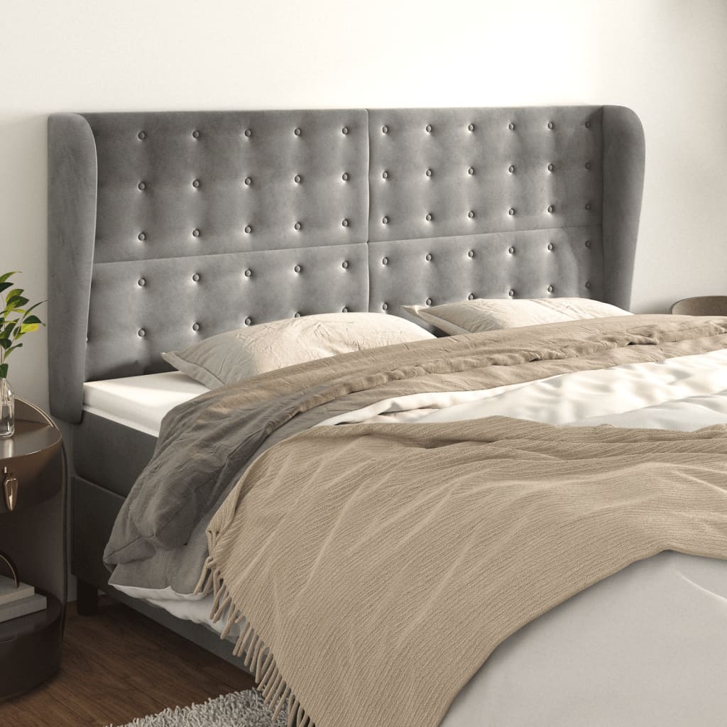 Testiera con alette, grigio chiaro, 183x23x118/128 cm, velluto | Leroy ...