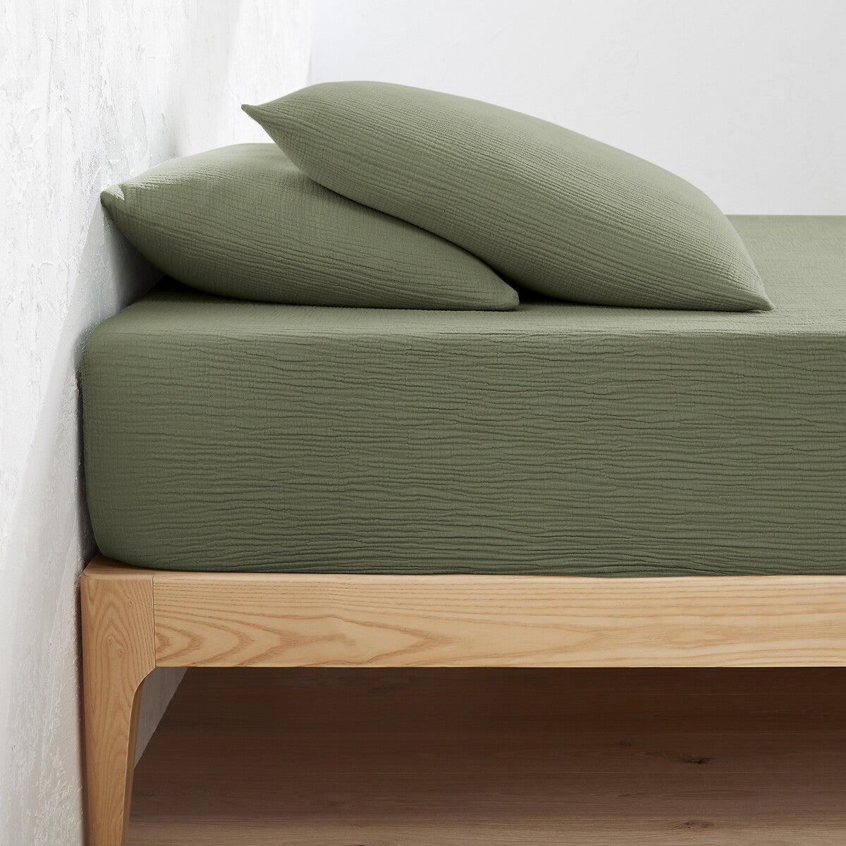 Drap-housse uni gaze de coton bonnet 30cm, Kumla - Kaki grisé - 140 x ...