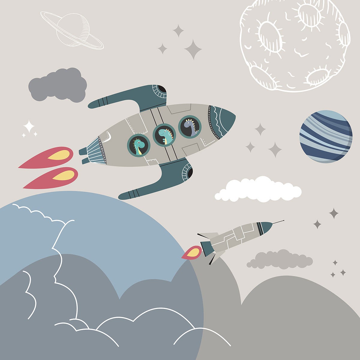 Papel pintado panorámico Infantil - Cohetes | Leroy Merlin