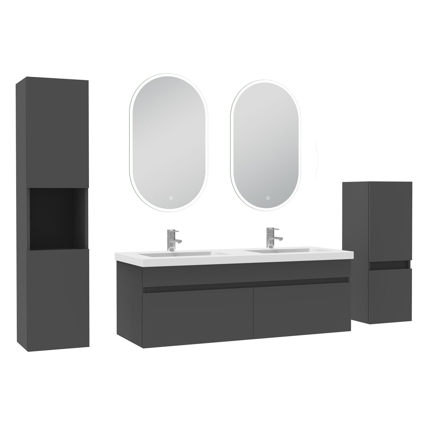 Meubles double vasque 120cm vasque + colonne + miroir lumineux ...