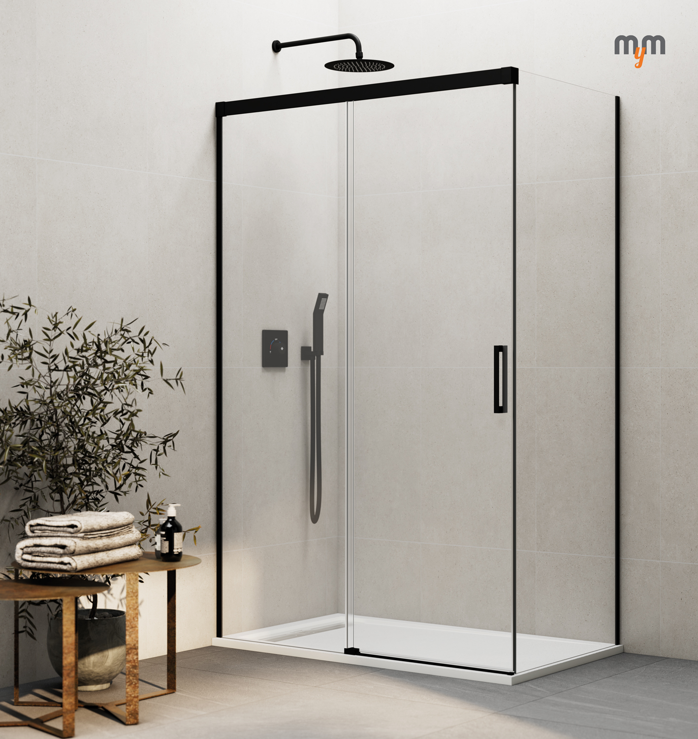 CABINE DE DOUCHE BASIC BLACK MESURE DU LATÉRAL FIXE 87-89 CM + MESURE ...