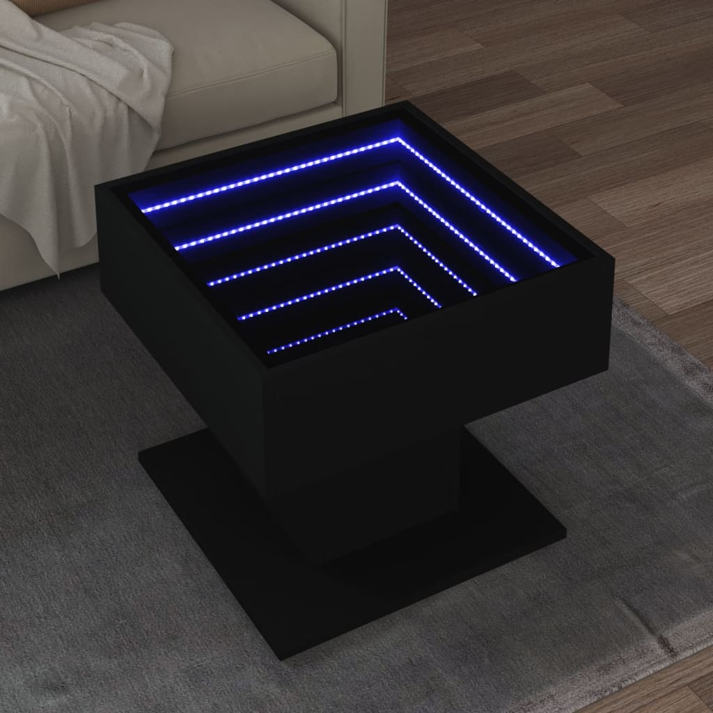 VidaXL Mesa de centro con luz LED madera ingeniería negra 50x50x45 cm ...