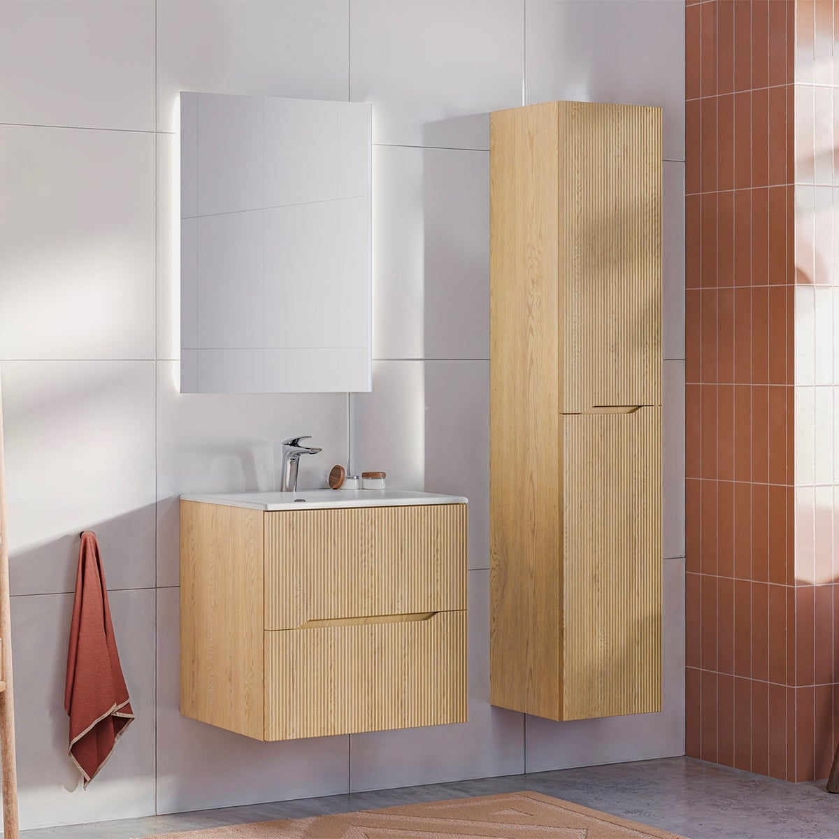 Ensemble meuble simple vasque encastrée 60cm et colonne Isaline Bois ...