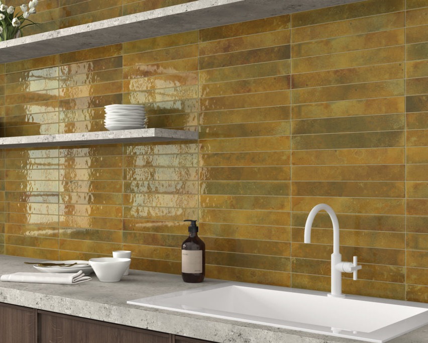 Carrelage Effet Zellige Jaune Ocre BALI Moss 5x40cm | Leroy Merlin