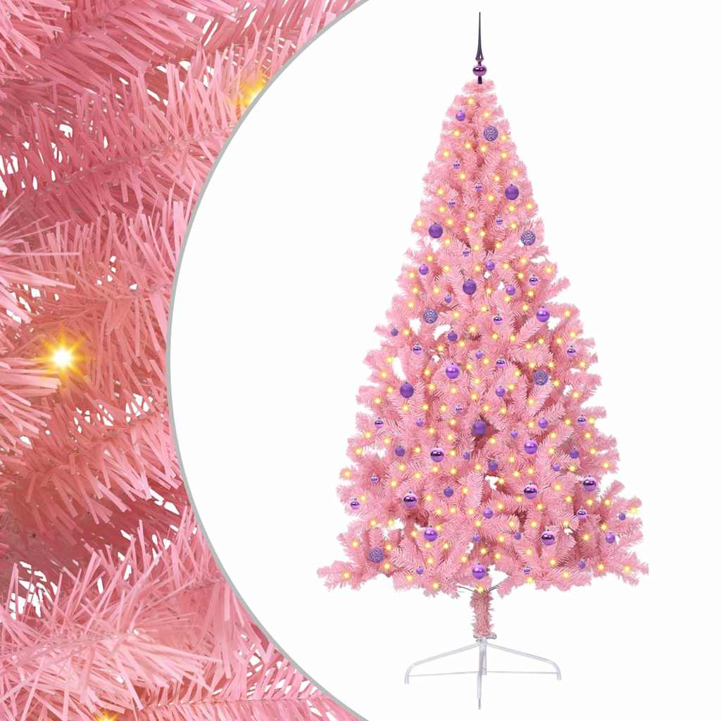 Sapin de Noël | Arbre de Noël artificiel pré-éclairé Rose 240 cm PVC ...