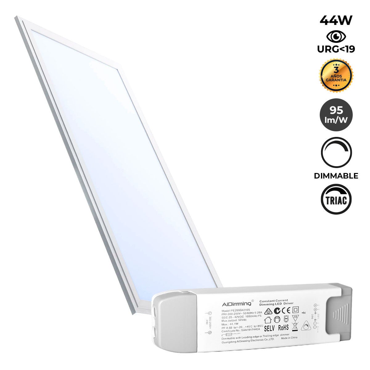 Panel LED empotrable 120X30cm - TRIAC regulable - 44W - UGR19 - IP40 ...