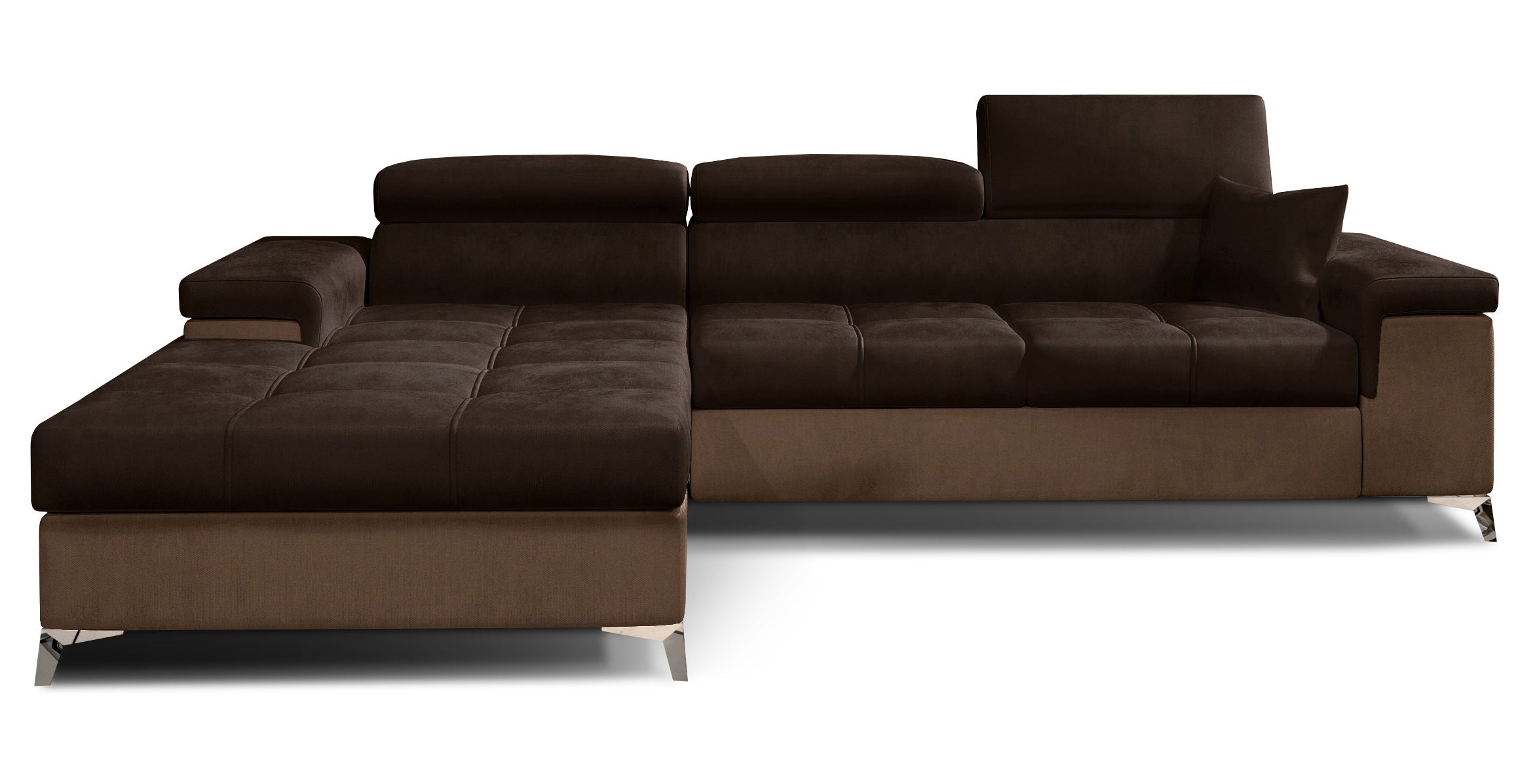 Canapé angle droit convertible velours marron foncé et clair avec ...