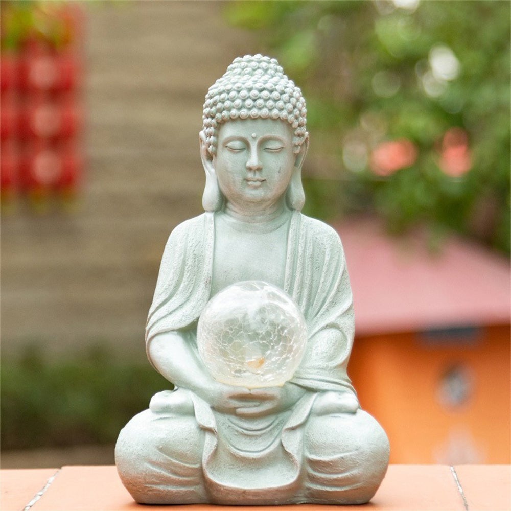 Estatua de Buda con luz LED solar, adecuada para decoración del hogar ...